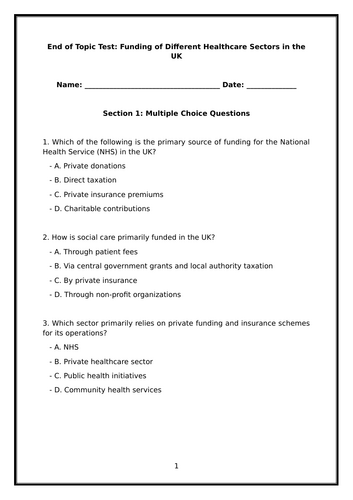 T Level Health A2 worksheet and end of topic test | Teaching Resources