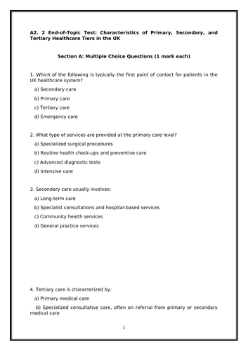 T Level Health A2 worksheet and end of topic test | Teaching Resources