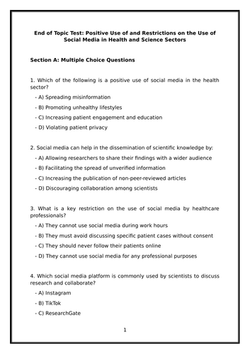 T level health A5 end of topic tests and worksheets | Teaching Resources