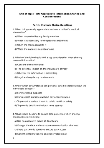 T level health A6 end of topic tests and worksheets | Teaching Resources