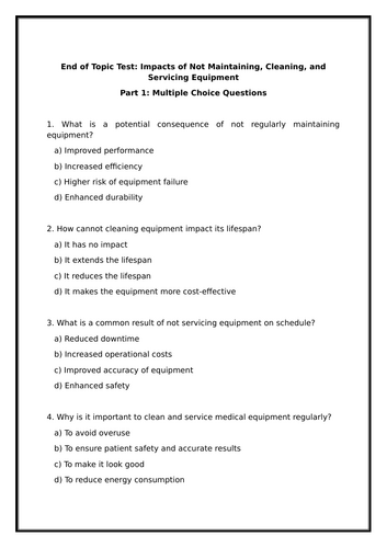 T level health A7 end of topic tests and worksheets | Teaching Resources