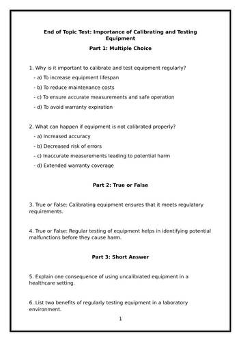 T level health A7 end of topic tests and worksheets | Teaching Resources