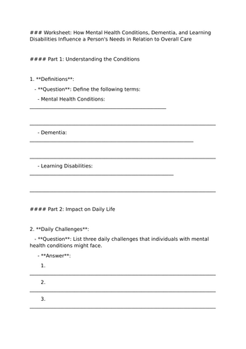 T level health A8 end of topic tests and worksheets | Teaching Resources