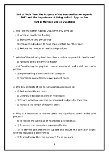 T level health A8 end of topic tests and worksheets | Teaching Resources