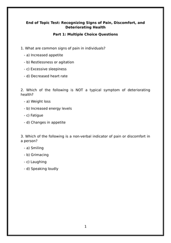 T level health A9 end of topic tests and worksheets | Teaching Resources