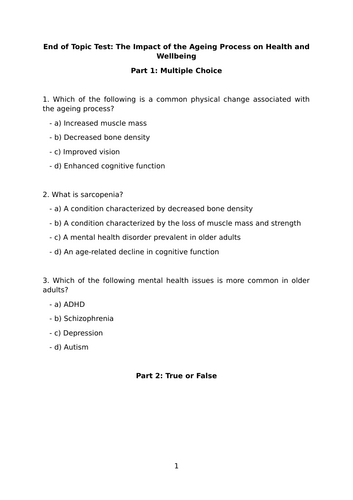 T level health A9 end of topic tests and worksheets | Teaching Resources