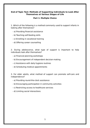T level health A9 end of topic tests and worksheets | Teaching Resources