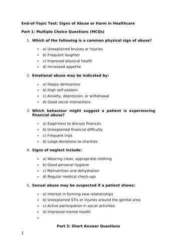 T level health A11 end of topic tests and worksheets | Teaching Resources