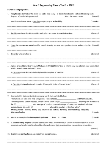 Engineering GCSE AQA - Interim tests for Student Progress Tracking ...
