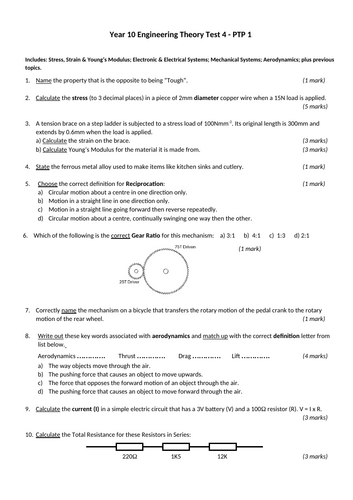 Engineering GCSE AQA - Interim tests for Student Progress Tracking ...