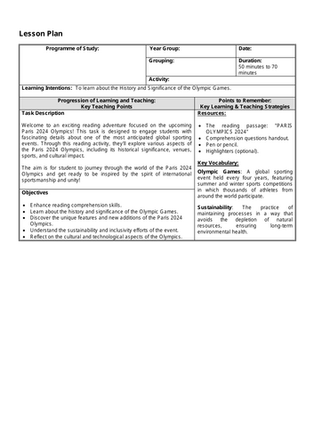 Olympics Paris 2024 - Reading Comprehension with Answers (Guided ...