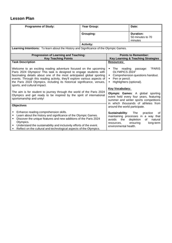 Olympics Paris 2024 - Reading Comprehension with Answers (Guided ...