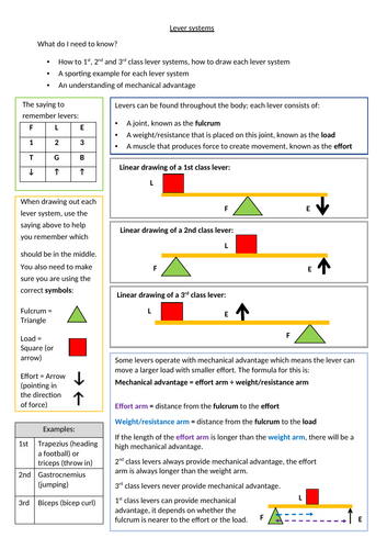 OCR GCSE PE - Lever systems - Student worksheet | Teaching Resources