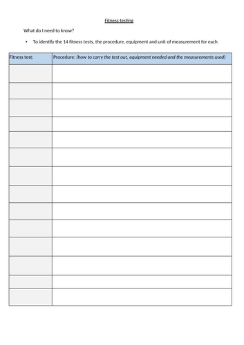 OCR GCSE PE - Fitness testing - Student worksheet | Teaching Resources