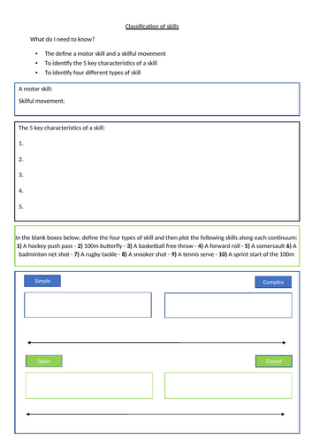 OCR GCSE PE - Classification of skills - Student worksheet | Teaching ...