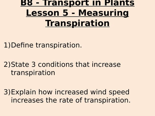 B8 Plant Transport IGCSE Biology L5 | Teaching Resources