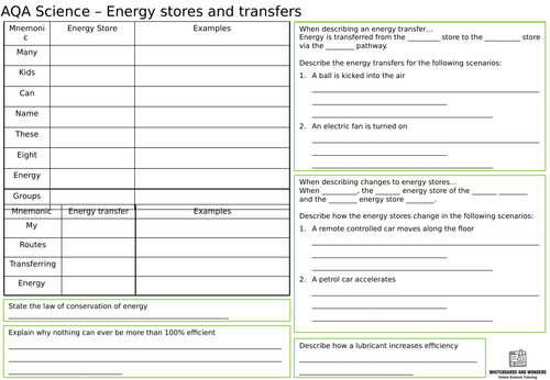 AQA - Energy - Stores and Transfers | Teaching Resources