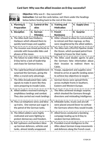 Card Sort - Why was D - Day Successful? | Teaching Resources