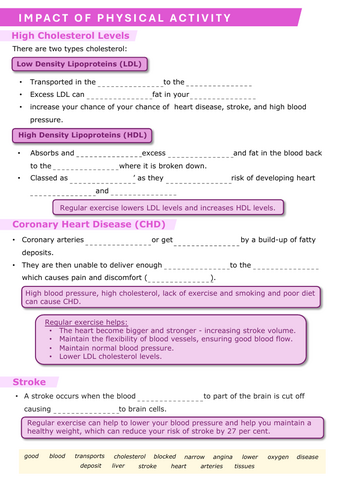 A Level PE - Impact of Physical Activity Worksheets and Answers ...