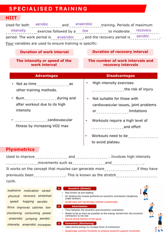 A Level PE - Specialised Training Methods Worksheets & Answers ...