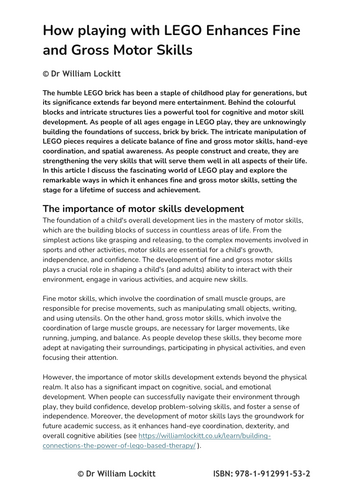 How playing with LEGO Enhances Fine and Gross Motor Skills | Teaching ...