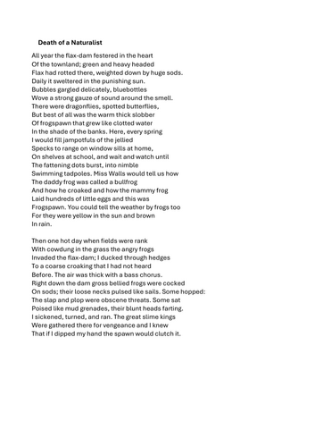 Teaching English: Poetry - Seamus Heaney's 'Death of a Naturalist ...