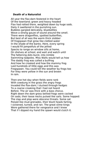 Teaching English: Poetry - Seamus Heaney's 'Death of a Naturalist ...