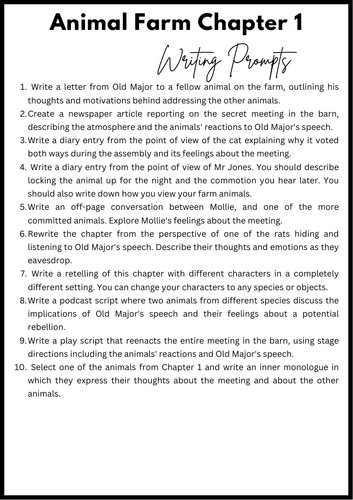 Animal Farm Chapter 1 Post-Reading Creative Writing Prompts | Teaching ...