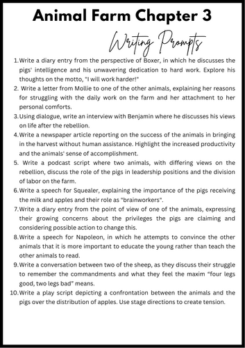 Animal Farm Chapter 3 Post-Reading Creative Writing Prompts | Teaching ...