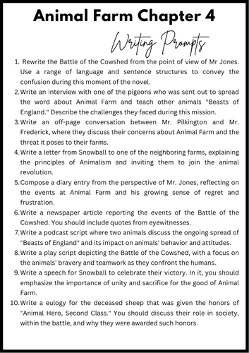 Animal Farm Chapter 4 Post-Reading Creative Writing Prompts | Teaching ...