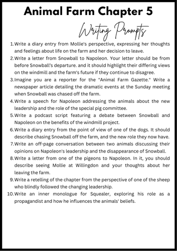Animal Farm Chapter 5 Post-Reading Creative Writing Prompts | Teaching ...