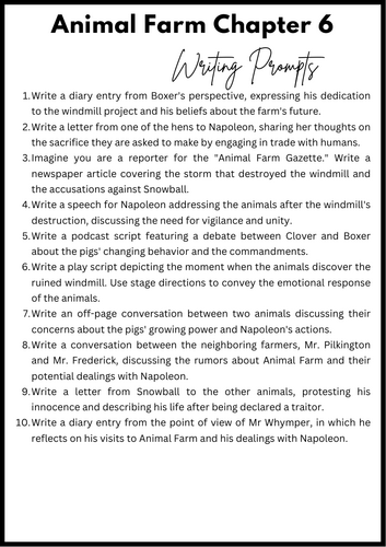 Animal Farm Chapter 6 Post-Reading Creative Writing Prompts | Teaching ...