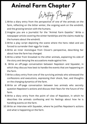 Animal Farm Chapter 7 Post-Reading Creative Writing Prompts | Teaching ...