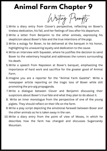 Animal Farm Chapter 9 Post-Reading Creative Writing Prompts | Teaching ...