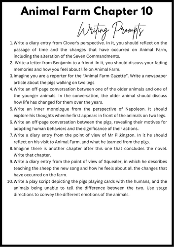 Animal Farm Chapter 10 Post-Reading Creative Writing Prompts | Teaching ...