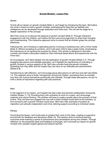 Growth Mindset - Lesson Plan | Teaching Resources