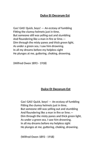 Dulce et Decorum Est Adapted Lesson | Teaching Resources