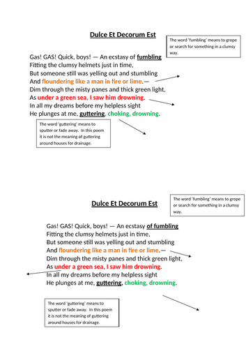 Dulce et Decorum Est Adapted Lesson | Teaching Resources