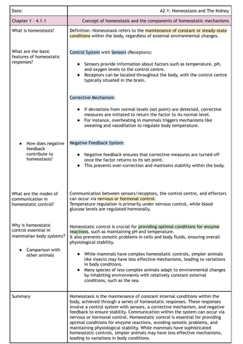 Cornell Notes for A2 . 1 Homeostasis & Osmoregulation [Pupil Template ...