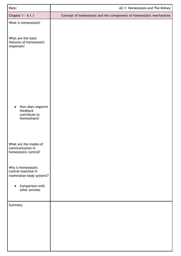Cornell Notes for A2 . 1 Homeostasis & Osmoregulation [Pupil Template ...