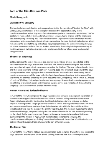Lord of the Flies Model Essays GCSE | Teaching Resources
