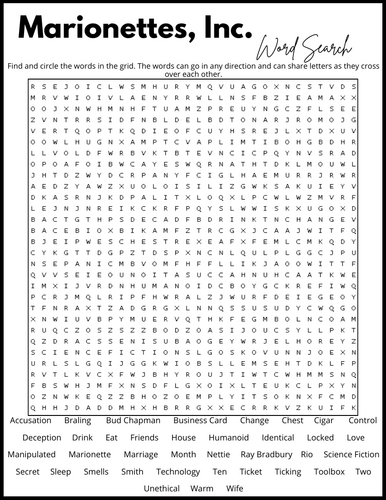 Marionettes, Inc. by Ray Bradbury Word Search Activity | Teaching Resources