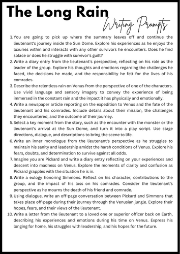 The Long Rain by Ray Bradbury Post-Reading Creative Writing Prompts ...