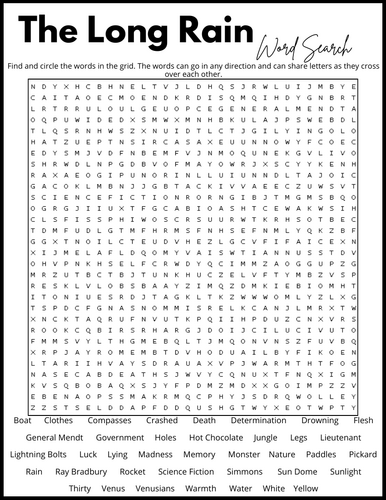 The Long Rain by Ray Bradbury Word Search Review Activity | Teaching ...