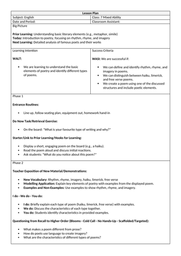 PGCE Observation Lesson Plan AI Guide OFSTED | Teaching Resources