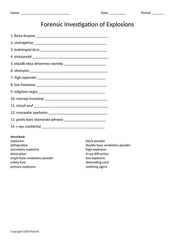 Forensic Aspects of Fire Investigation Word Scramble for a Forensics ...