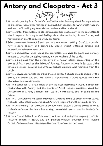 Antony and Cleopatra Act 3 Post-Reading Creative Writing Prompts ...