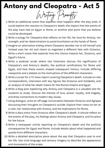 Antony and Cleopatra Act 5 Post-Reading Creative Writing Prompts ...