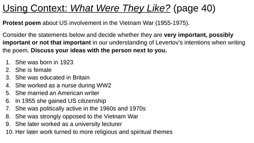 What Were They Like Denise Levertov | Teaching Resources