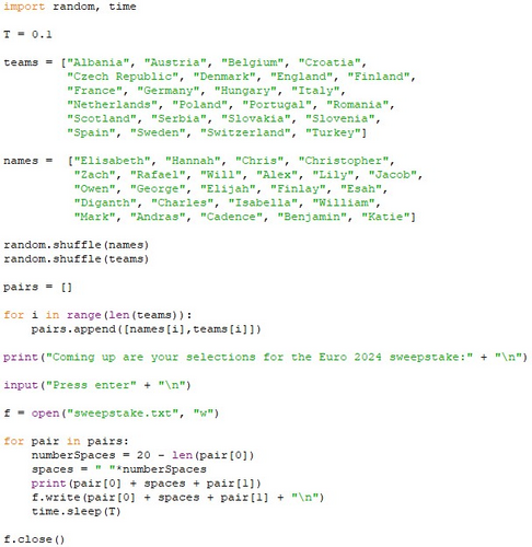 Euro 2024 Sweepstake Generator in Python | Teaching Resources